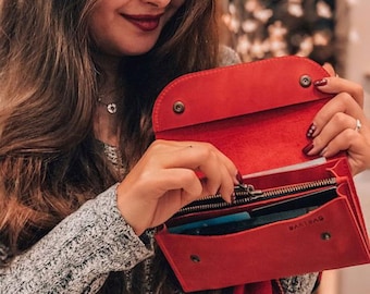 Red Leather Wallet - Etsy