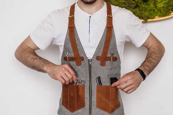 Personalized Barber Apron Barber Apron Leather Straps - Etsy