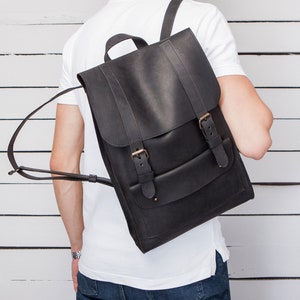 Black Leather Monogrammed Large Backpack for Men - Etsy