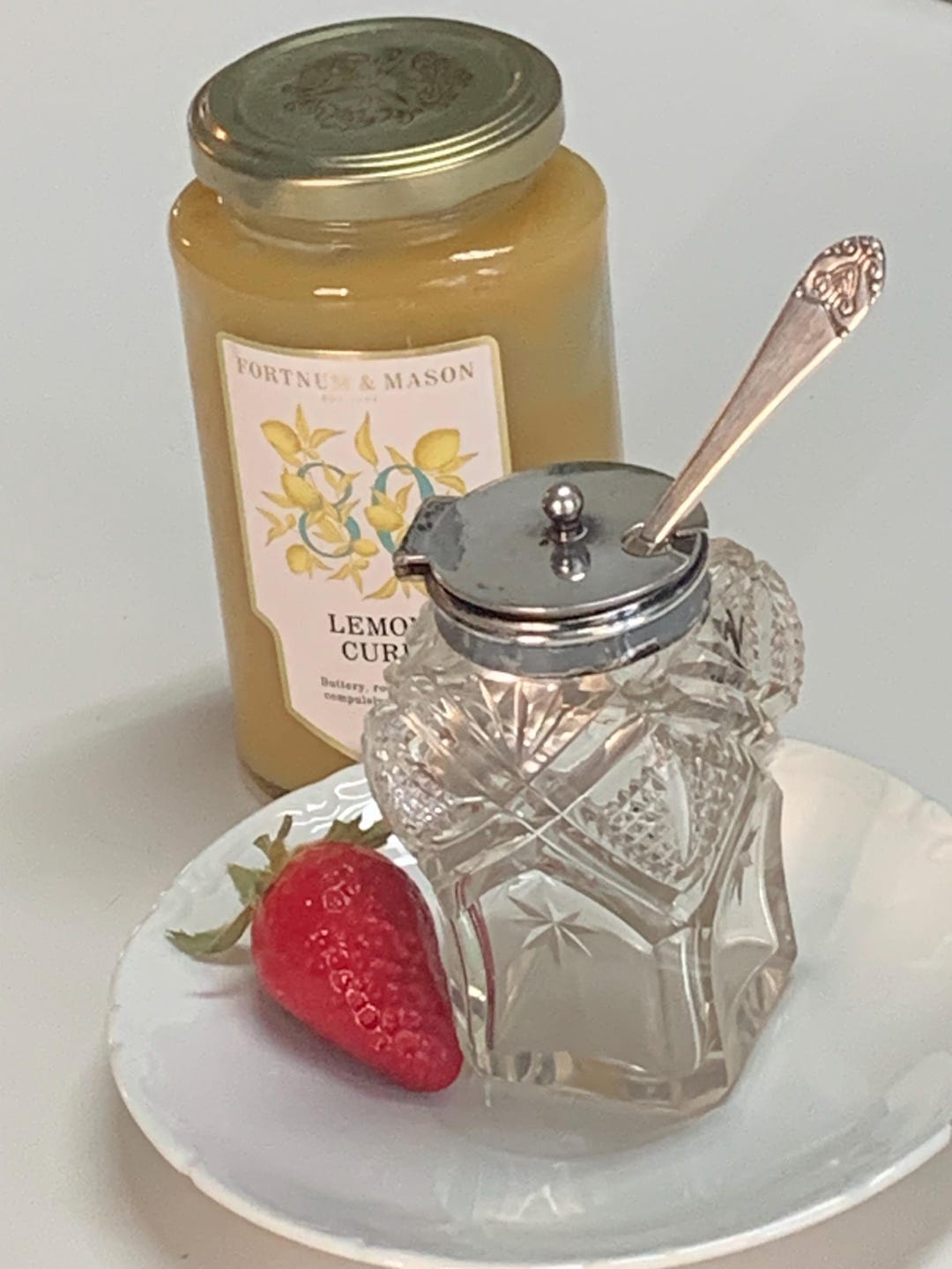 Beautiful Vintage Cut Glass Condiment Jar W/silver Spoon - Etsy