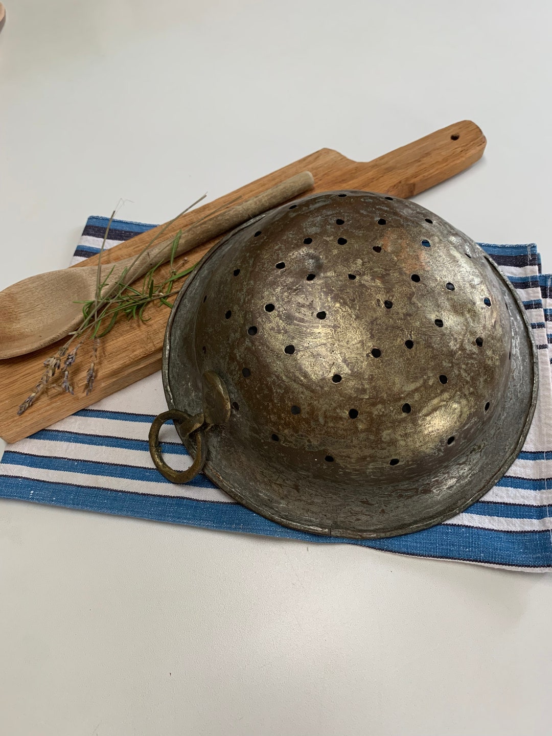 Antique Copper Colander W/brass Ring - Etsy