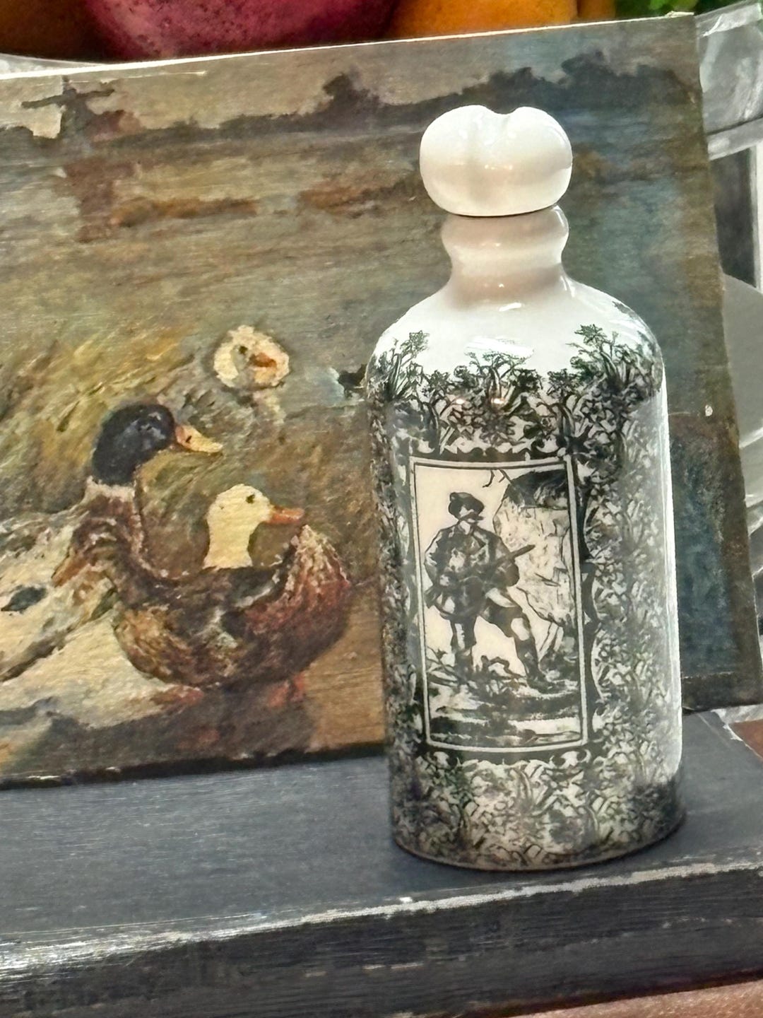 Vintage Porcelain Toile Men's Apothecary Jar W/hunters Scenes - Bavaria ...