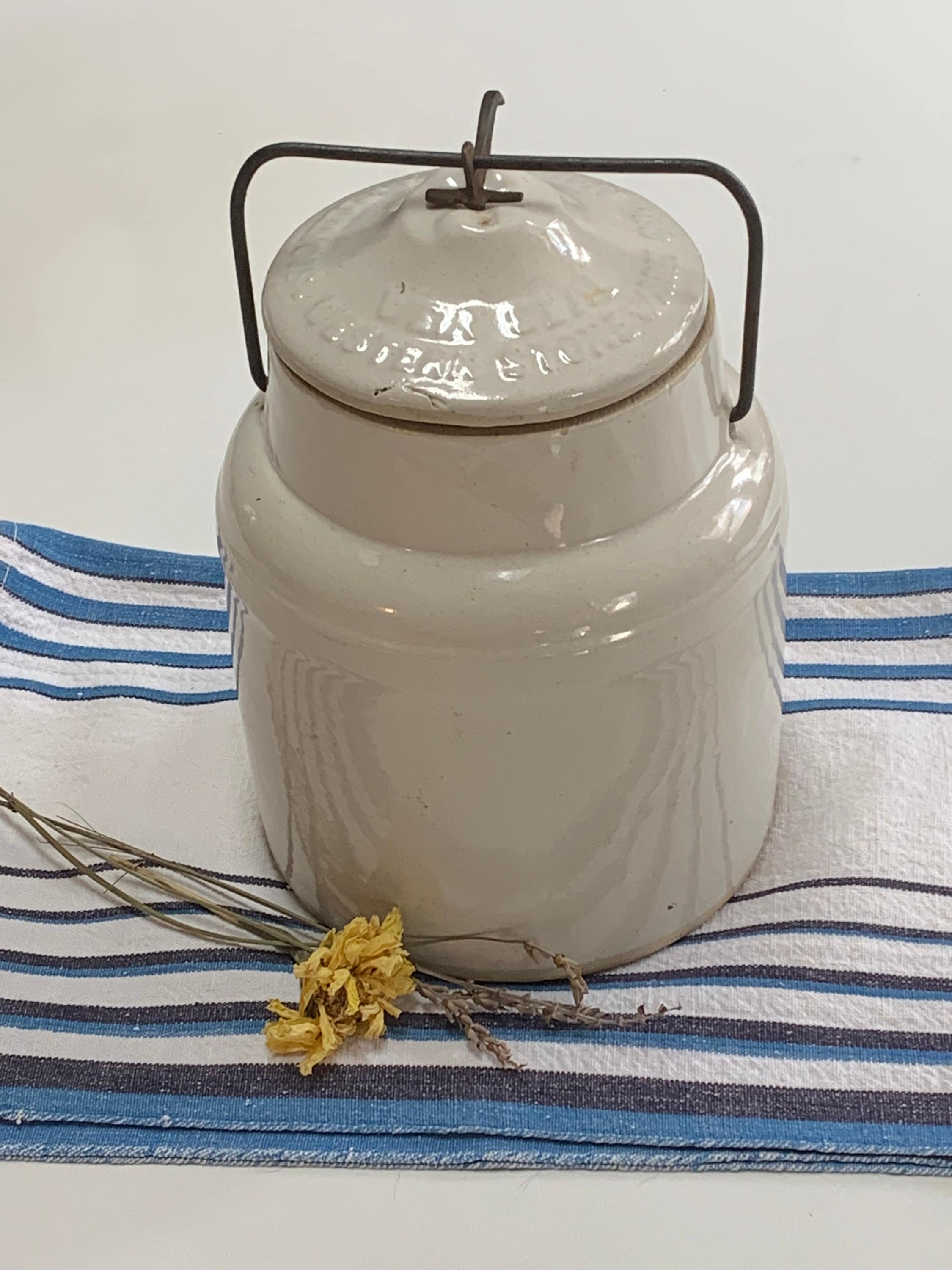 Antique Western Stoneware Crock W/metal Handle - Etsy