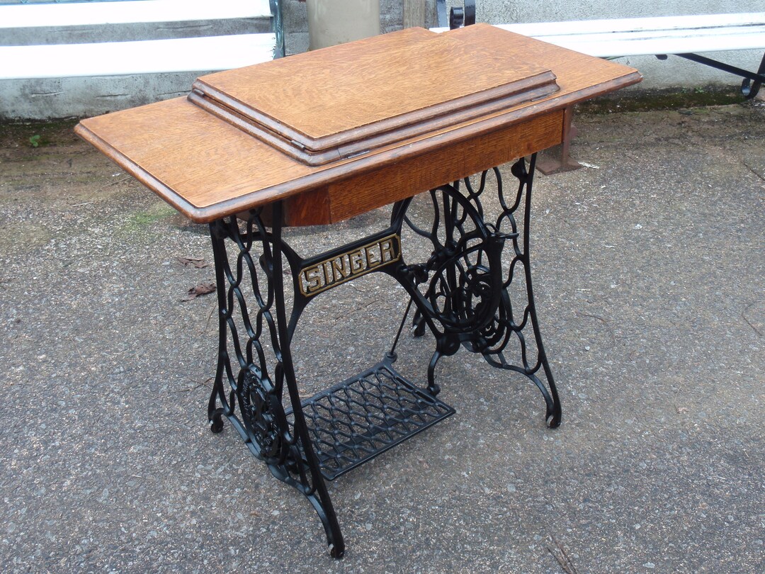 Antique Singer Treadle Table NO MACHINE Cast Iron Singer Treadle Sewing ...
