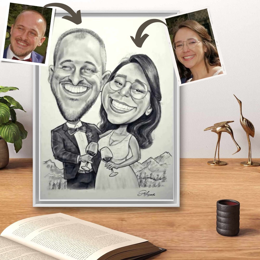 Hand Drawn on Paper/ Custom Couple Caricature From Photo/ Not Digitial ...