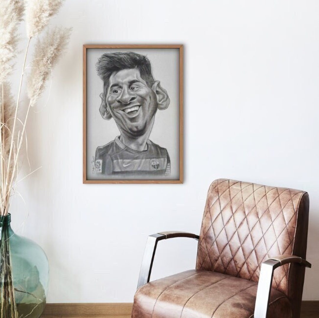 Lionel Messi Original Zeichnung, Handfertigt Karikatur Zeichnung Auf Papier, Geschenk Für ...