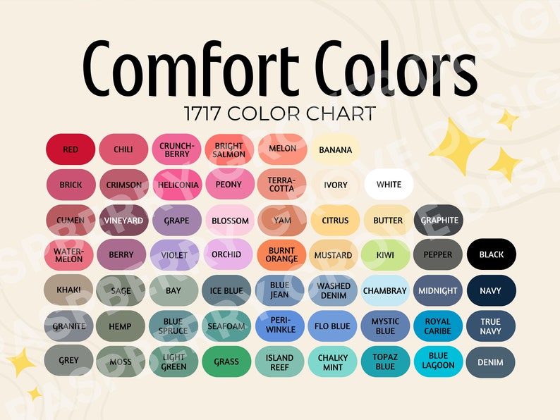 Comfort Colors Color Chart Comfort Colors 1717 Swatch Mockup - Etsy