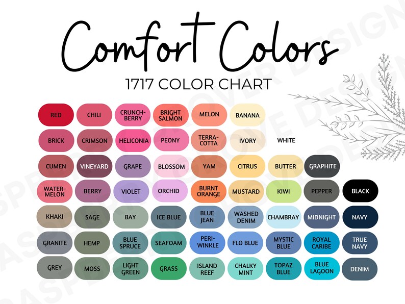Comfort Colors 1717 Color Chart Comfort Colors Swatch Mockup - Etsy