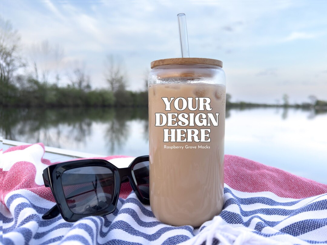16oz Tumbler Mock Up, Libbey Glass Mockup With Lid and Straw, Iced ...