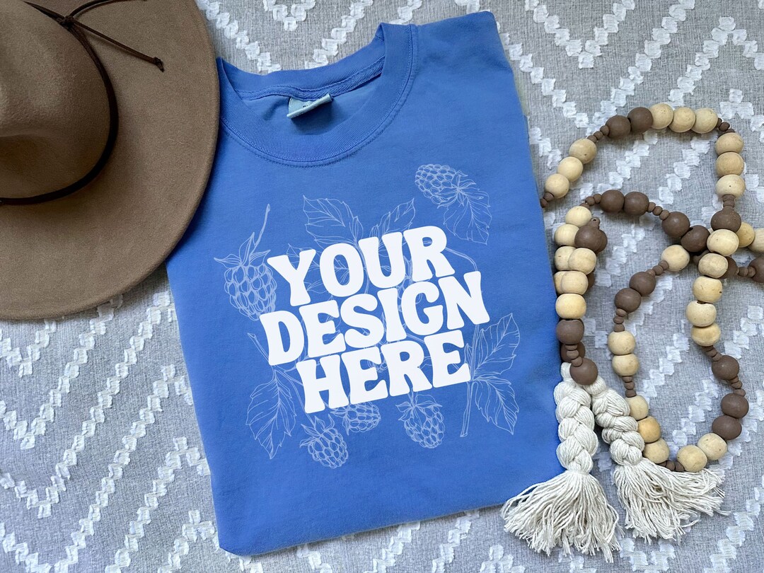 Flo Blue Comfort Colors Mockup, C1717 Flo Blue T-shirt Mock Up, Flatlay ...