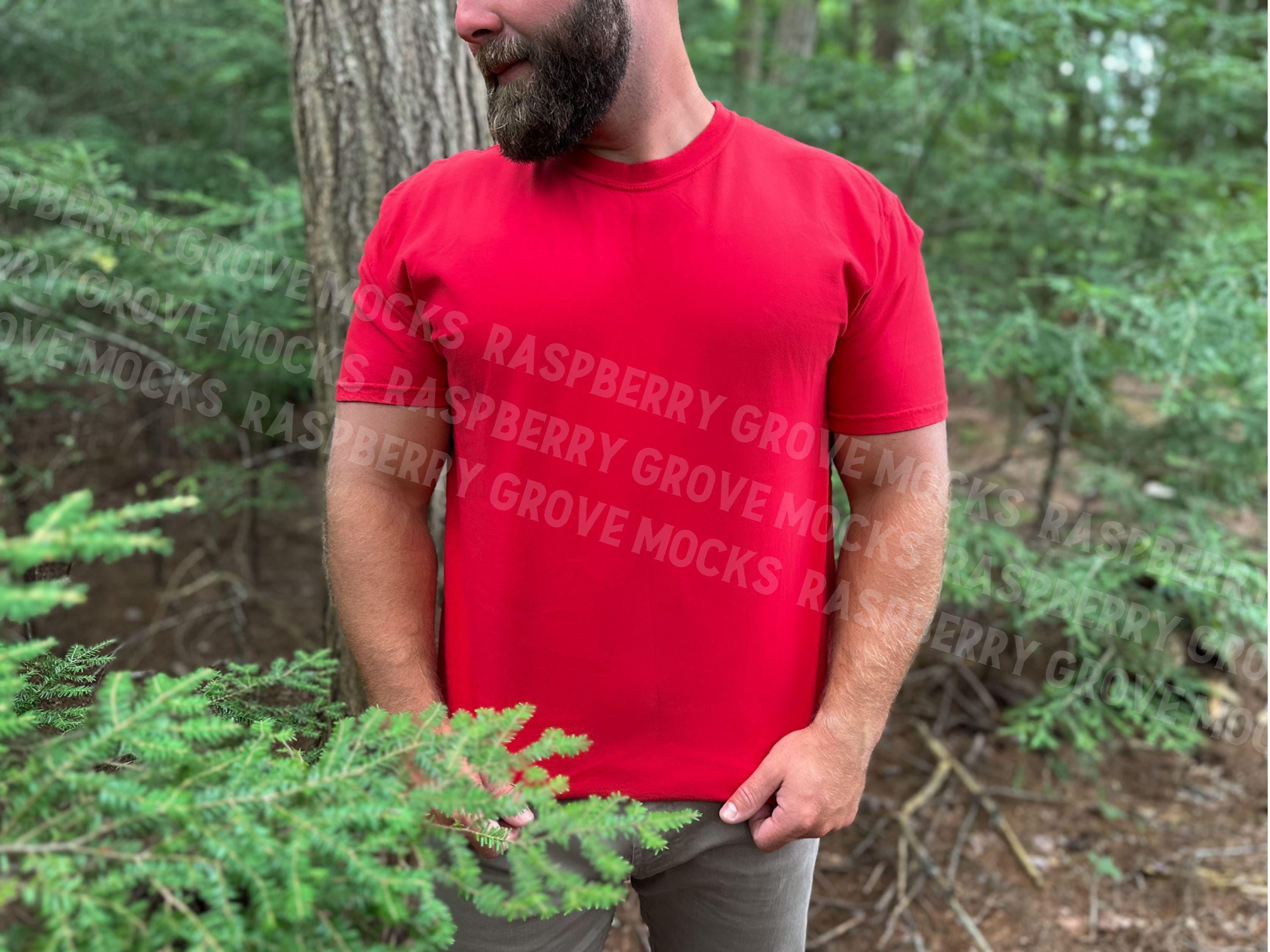 Mens Front and Back Red Mockup, Male Model Comfort Colors Backside ...