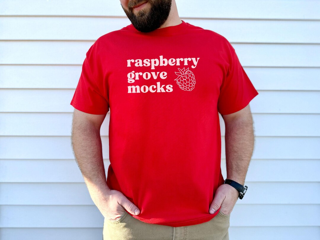 Red Gildan 5000 Mockup Male Model Gildan 5000 Red T Shirt Mock Up Male