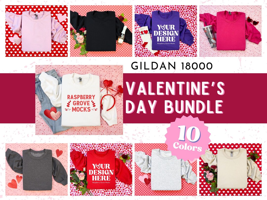 Gildan 18000 Valentine Mockup Bundle, Valentines Day Gildan 18000 Flat ...