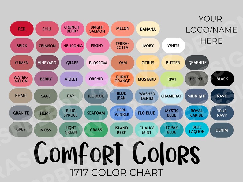 Comfort Colors 1717 Color Chart Comfort Colors Swatch Mockup - Etsy