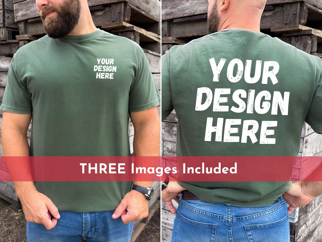 Mens Front and Back Mockup Moss, Male Model Comfort Colors Backside ...