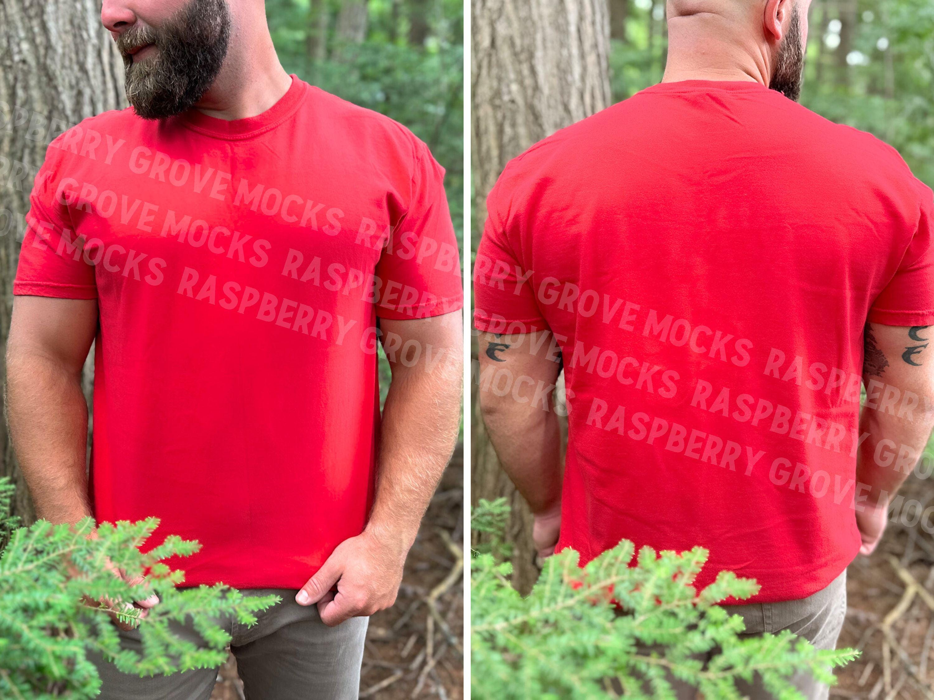 Mens Front and Back Red Mockup, Male Model Comfort Colors Backside ...