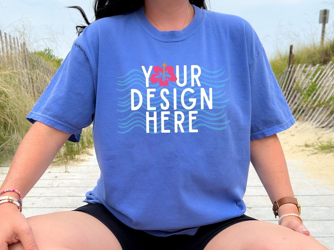 Flo Blue Comfort Colors Mockup, C1717 Flo Blue Beachy Mockup Outdoors ...