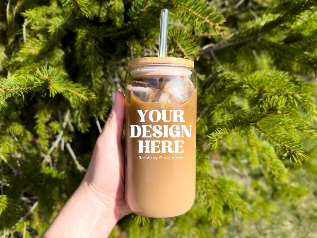 16oz Tumbler Mock Up, Libbey Glass Mockup With Lid and Straw, Iced ...