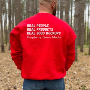 Back of Gildan 18000 Mockup Red Sweatshirt Backside Mock up Male Model ...