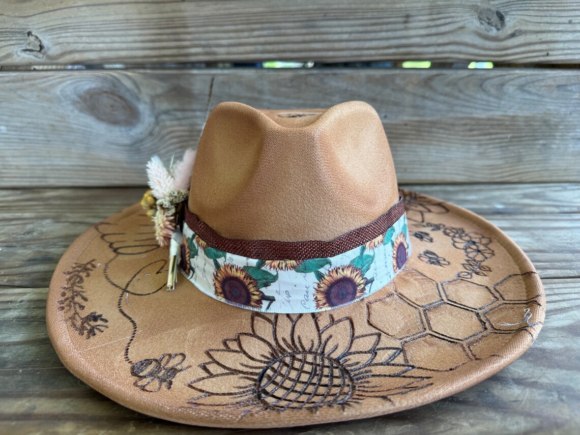 Hand Burned Wide Brim Hat, Bumblebee Honeycomb Design - Etsy