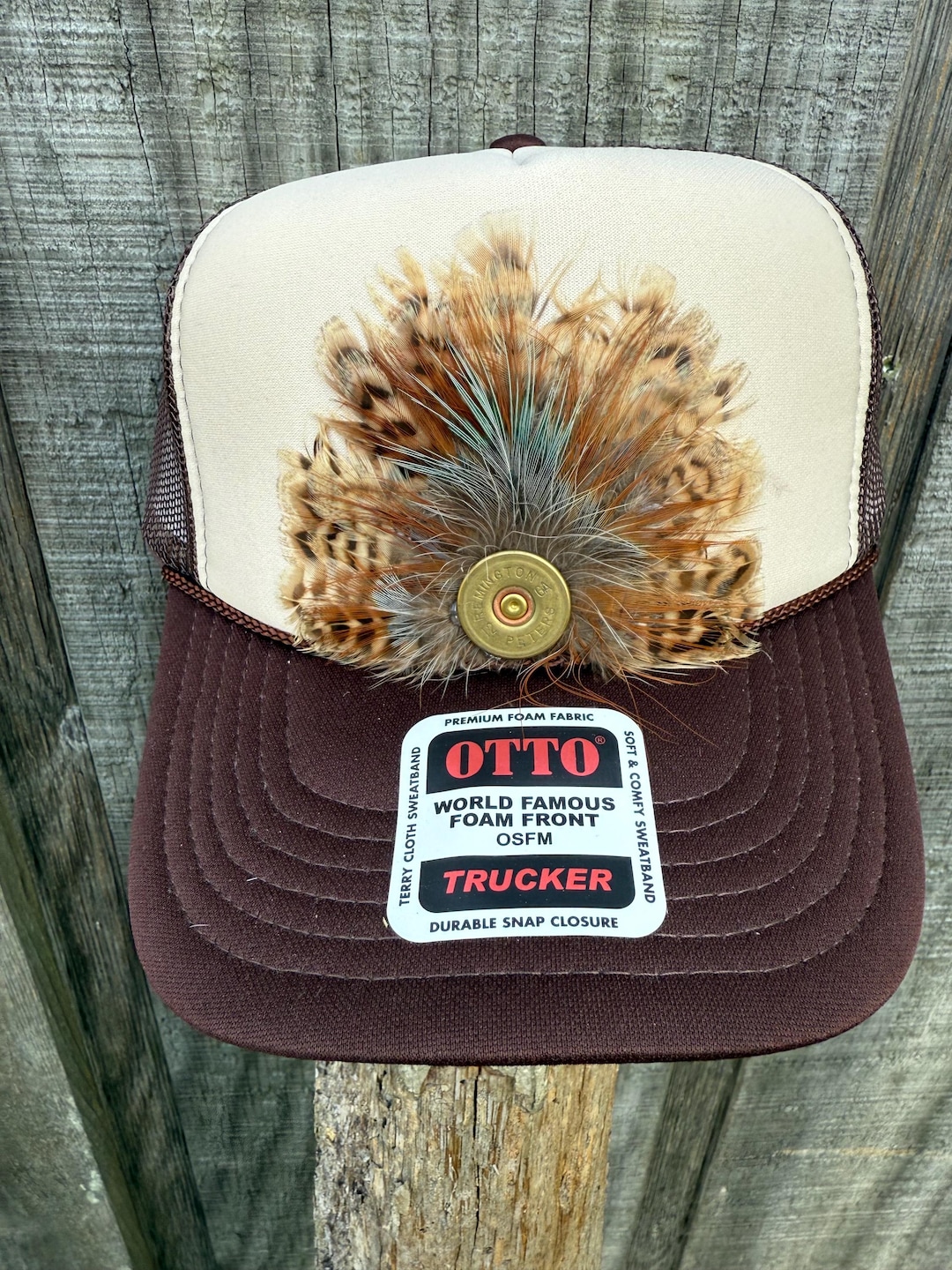 Feather Trucker Hat, Western Cap, Brown and Cream Cap With Feathers - Etsy