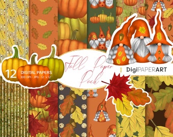 Thanksgiving Paper Pack Pumpkin and Gnomes Digital Paper Oak - Etsy