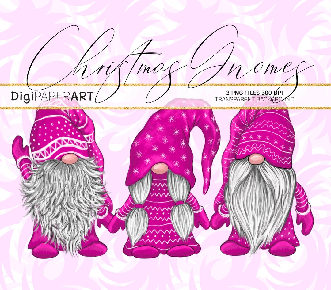 Christmas PNG, Pink Gnomes Clipart, Scandinavian Gnomes Clipart, Nordic ...
