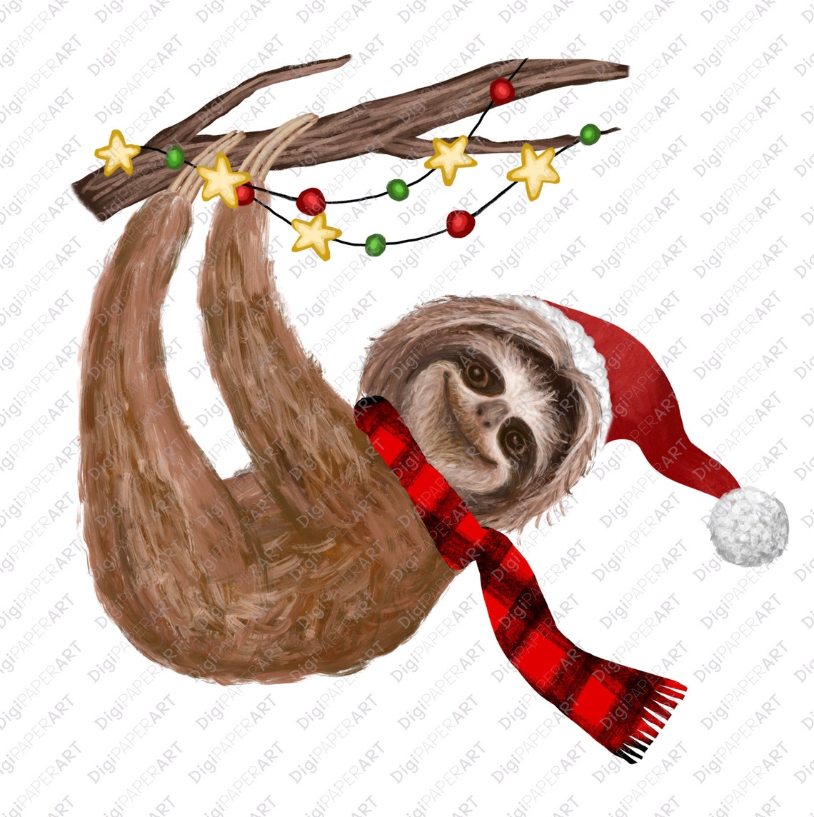 Christmas Sloth PNG Clipart Santa Sloth Illustration - Etsy