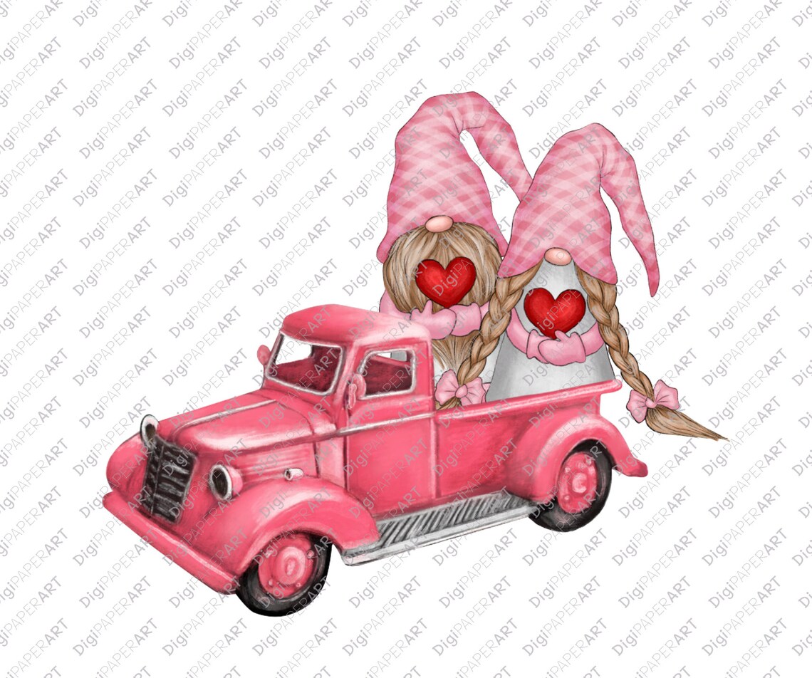 Valentine's Truck PNG Pink Gnomes Sublimation Graphics | Etsy