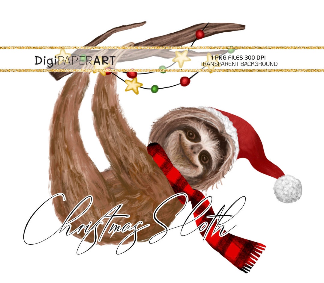 Christmas Sloth PNG Clipart, Santa Sloth Illustration, Sublimation PNG ...