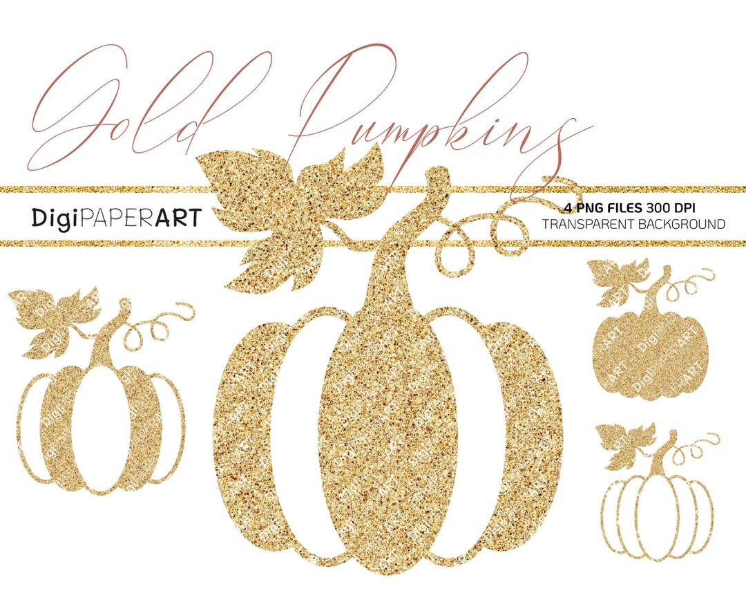 Gold Pumpkin Clipart, Fall Clipart, Glitter Pumpkins PNG, Pumpkin ...
