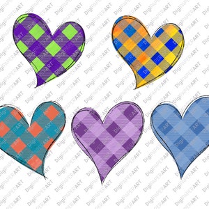 Valentine's Check Plaid Hearts PNG, Color Plaid Hearts Sublimation ...