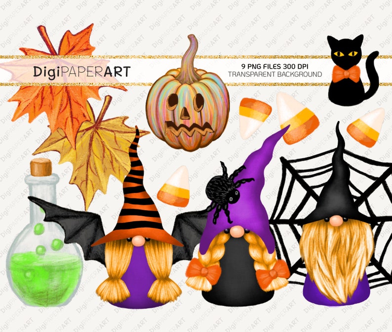 Halloween Gnomes Clipart PNG Cute Halloween Clip Art Set | Etsy