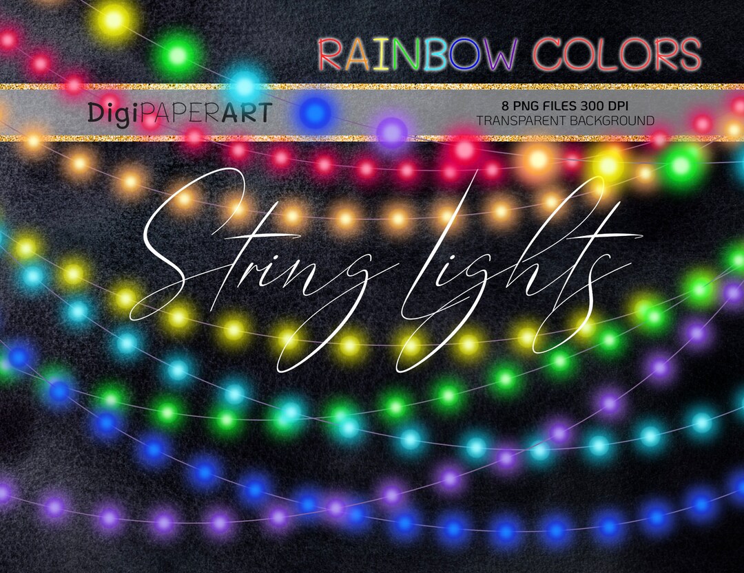 String Lights Clipart, Rainbow Light Overlays, Christmas Clipart ...