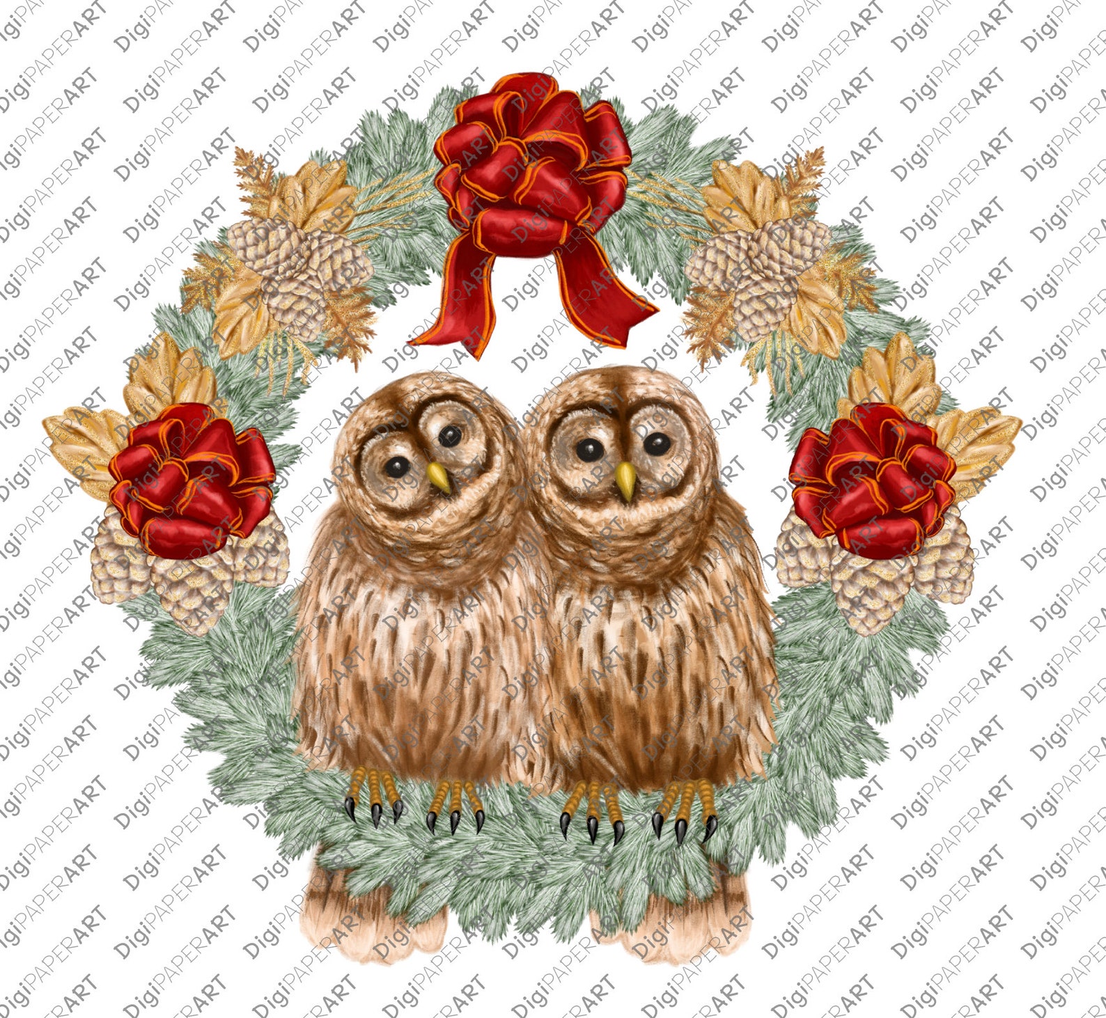 Cute Owls Clipart Woodland Owls and Christmas Wreath Owls - Etsy
