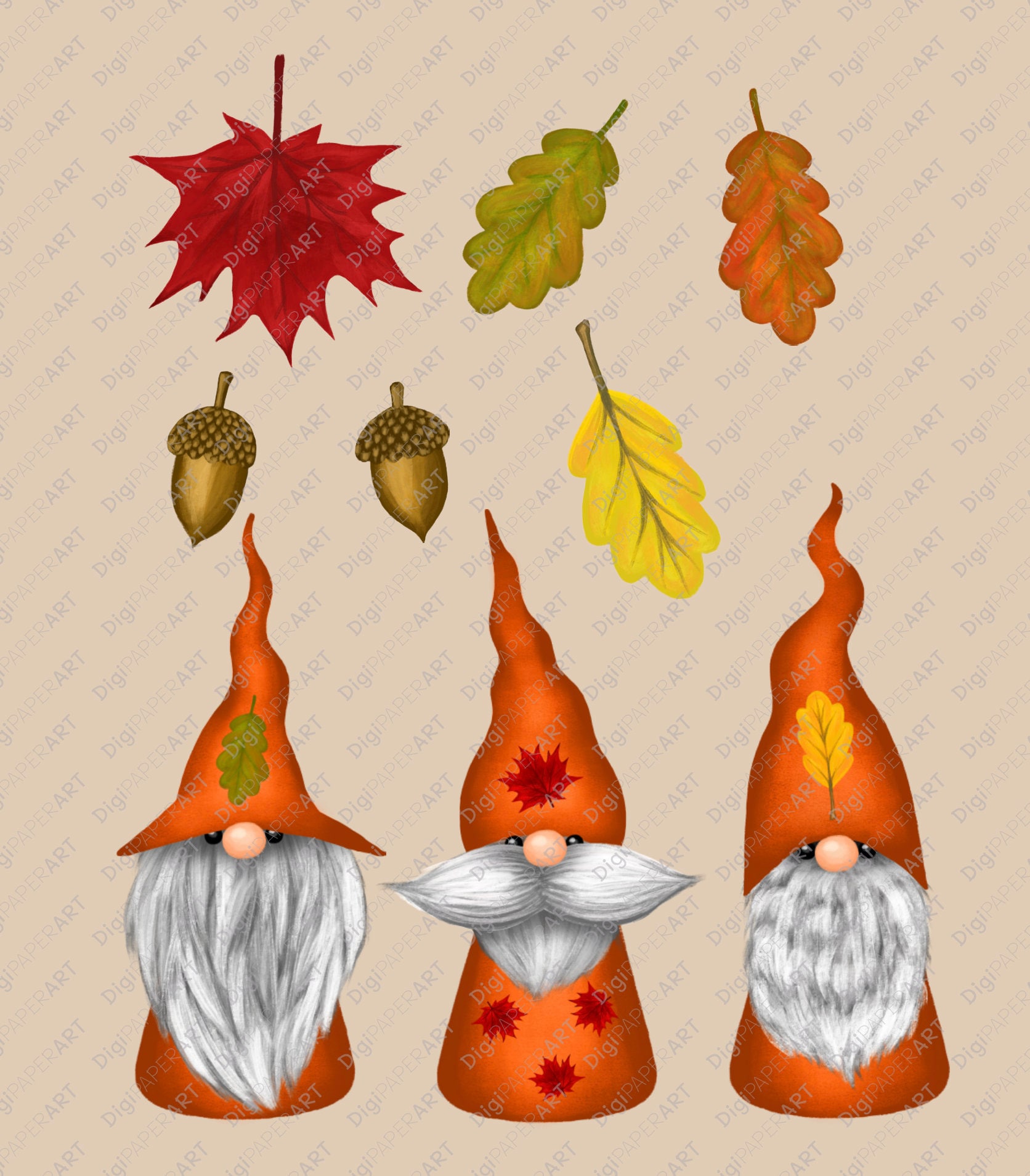 Fall Clipart Gnomes Clip Art Fall Leaves Oak Leaves and | Etsy