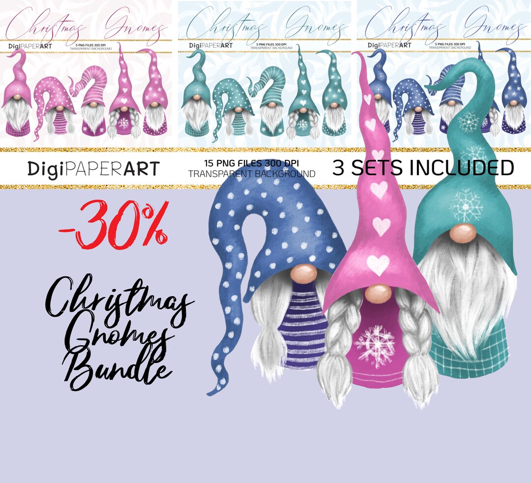 Christmas Gnomes Clipart Bundle, Nordic Nisse Gnomes Clip Art, Pink ...