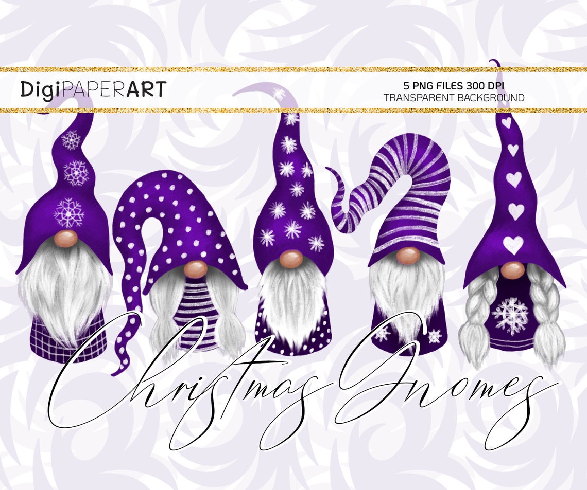 Christmas Gnomes Clipart Scandinavian Gnome Clipart Purple | Etsy