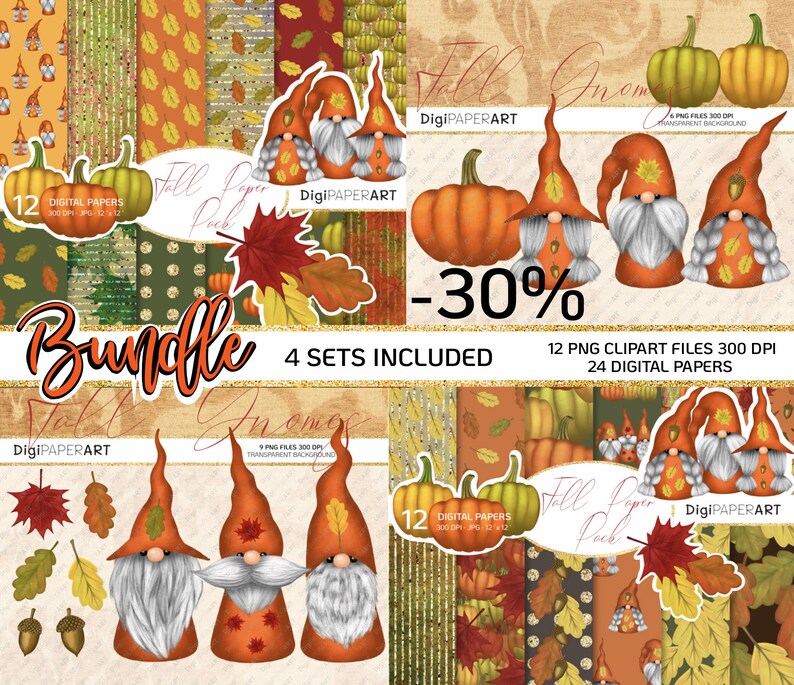 Fall Bundle Paper and Gnomes Clipart Pumpkin and | Etsy