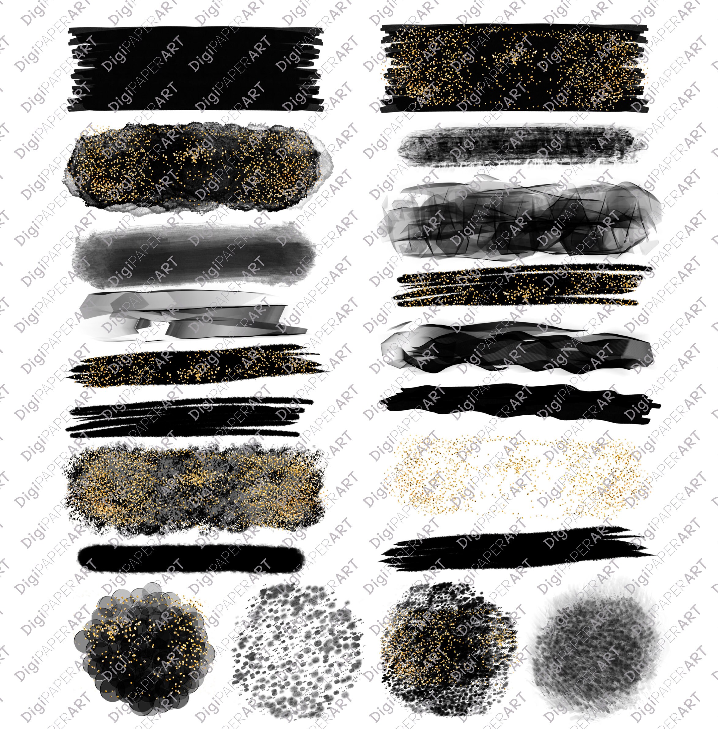 Brushstrokes Clipart Bundle Gold Glitter Brush Stroke Black - Etsy