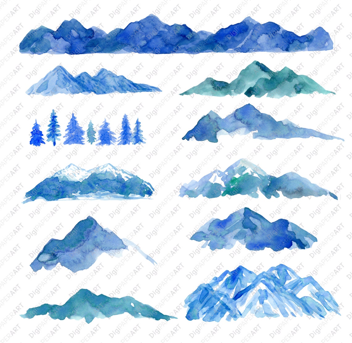 Watercolor Mountains Clipart Blue Mountains Clipart | Etsy