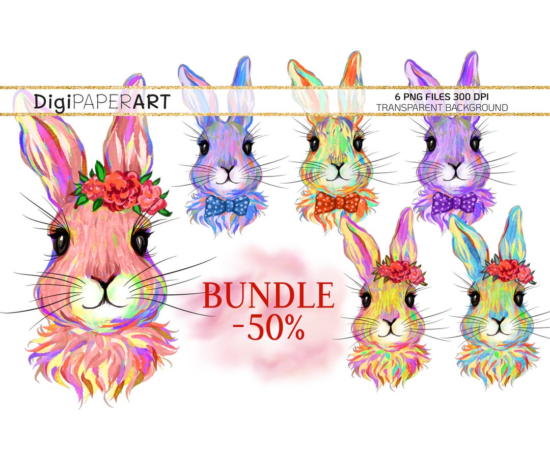 Easter Bunny PNG Bundle, Happy Easter Clipart, Bunny Girl Boy Face PNG ...