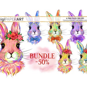 Easter Bunny PNG Bundle, Happy Easter Clipart, Bunny Girl Boy Face PNG ...
