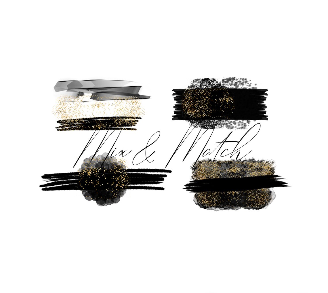 Brushstrokes Clipart Bundle Gold Glitter Brush Stroke Black | Etsy