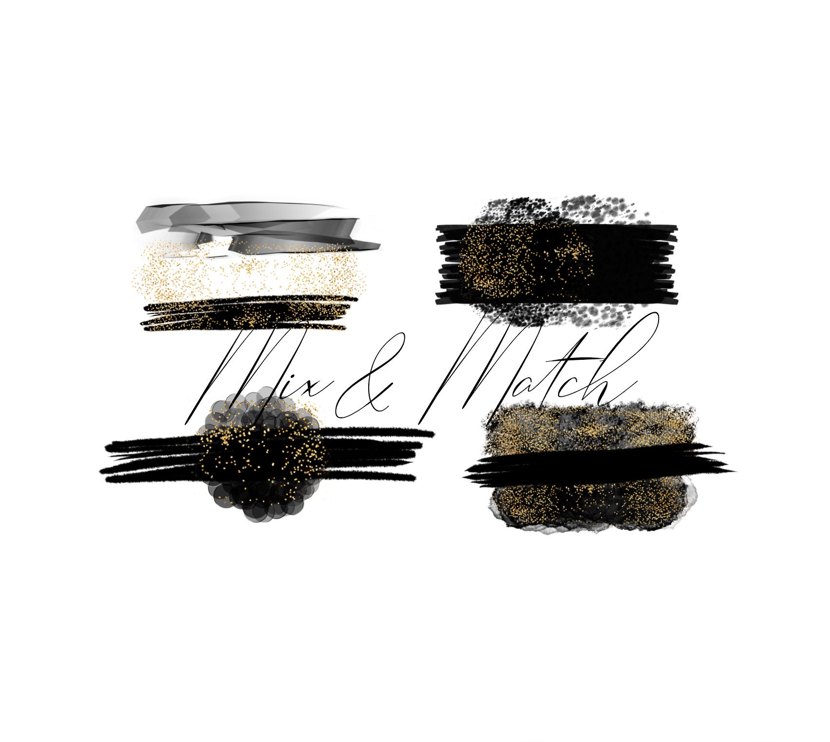 Brushstrokes Clipart Bundle Gold Glitter Brush Stroke Black - Etsy