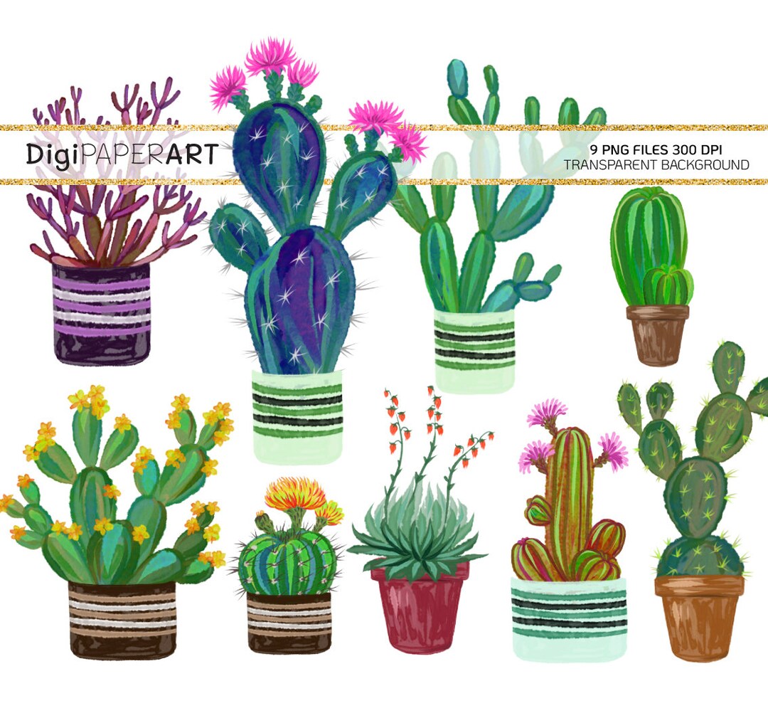 Cactus PNG, Watercolor Succulents in the Pot Clipart, Desert Potted ...