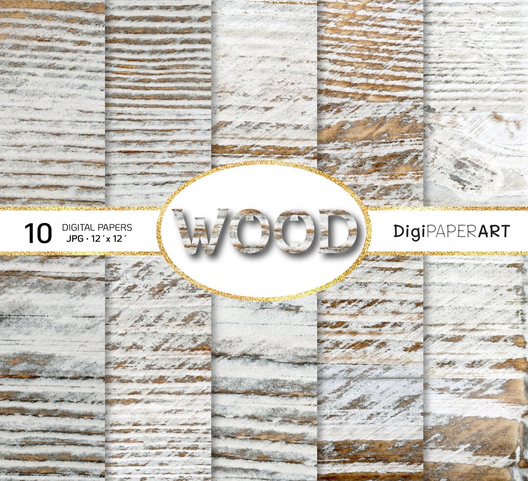 Wood Digital Paper Pack, White Distressed Wood Texture Backgrounds ...