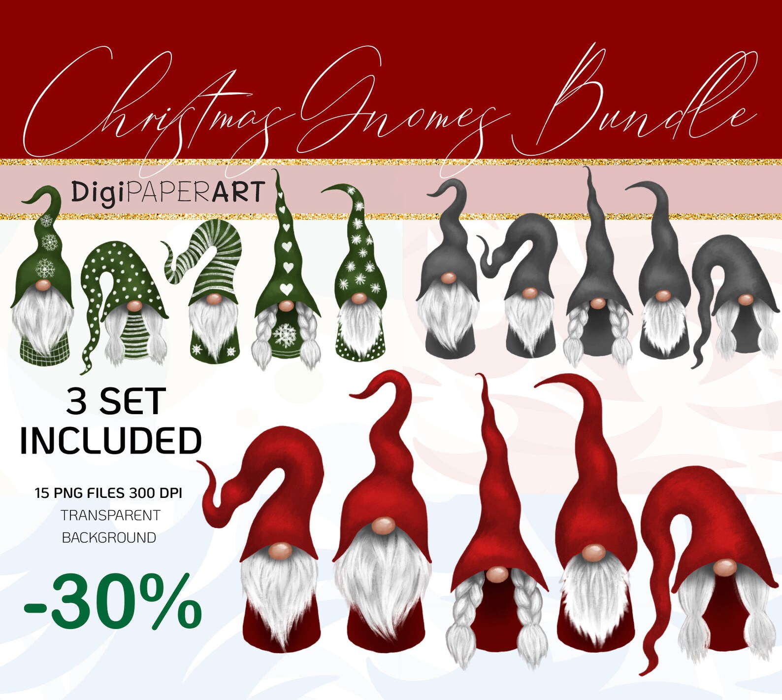 Bundle Christmas Gnomes Clipart Scandinavian Gnomes Nordic - Etsy