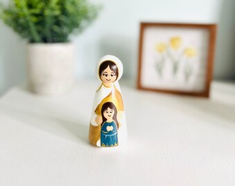 Mary, Mother of God Wood Peg Doll Blessed Mother Wooden Baptism Gift ...