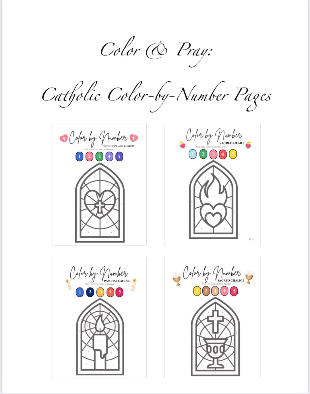 Catholic Color-by-number for Kids | Sacred Heart, Chalice, Paschal ...